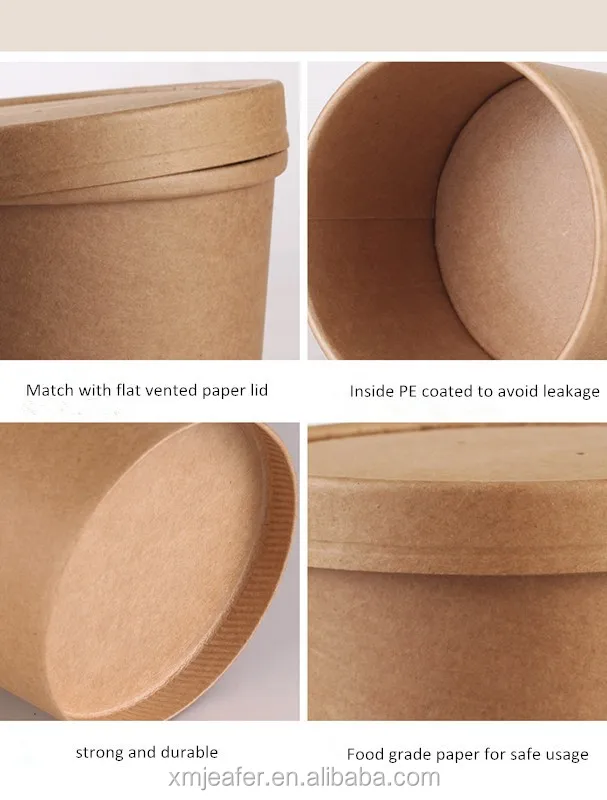 Brown Kraft Cardboard Soup Containers Disposable Paper Food Container ...