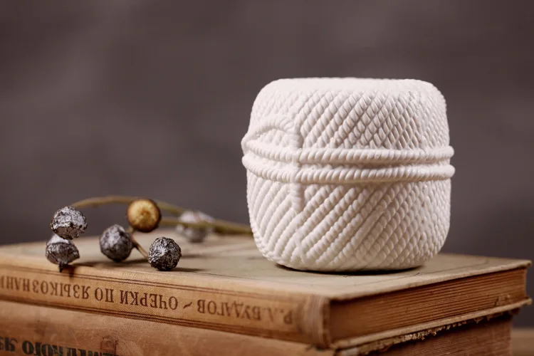 White Ceramic Ball of Yarn Candle Holder - Modern Decor