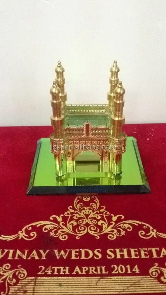 Crystal Hyderabad Charminar Mosque Model & Gold Plated Metal Charminar ...