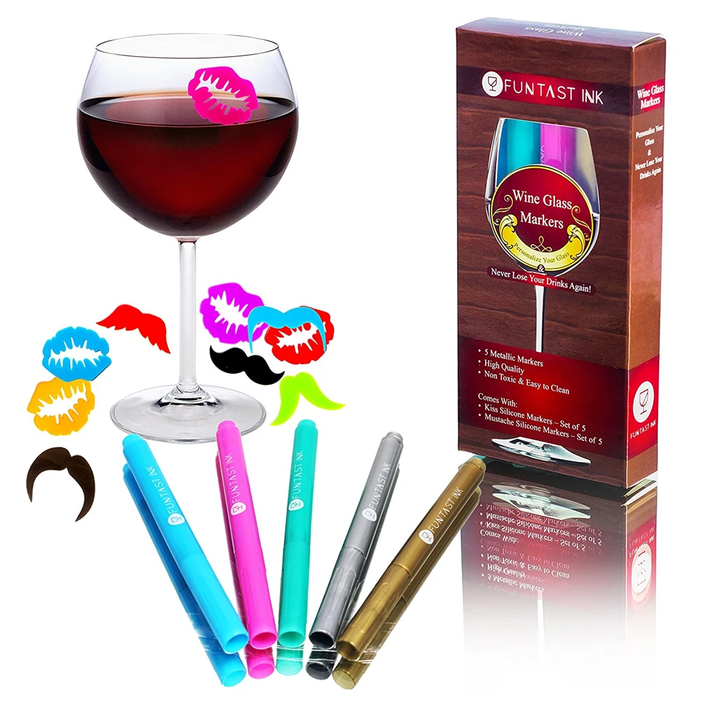 Marker Metallic Wine Glass Pens Champagne Marker (7 Pack) - Perfect ...