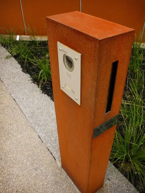 Free Standing Corten Steel Mailbox with Intercom - Durable & Stylish