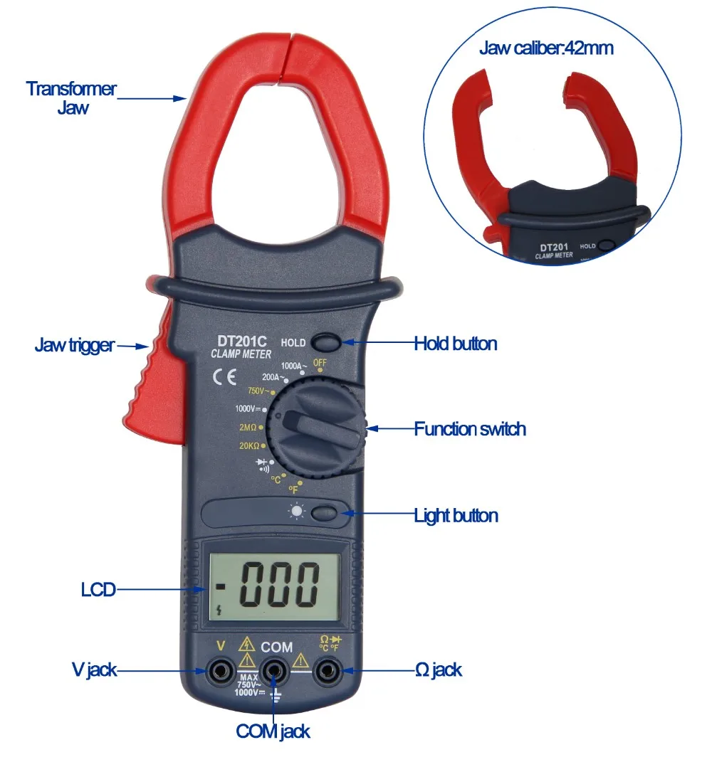 1000a Large Current Clamp Meter With Temperature Test Dt201c - Buy ...