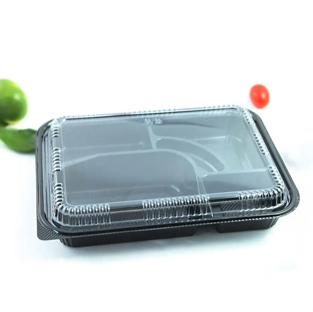 Plastic Disposable Lunch Box With 5 Compartment Black Color Takeaway ...