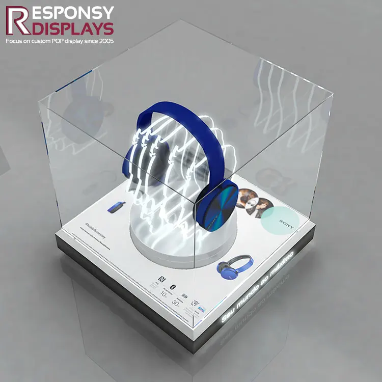 Counter Transparent Acrylic Headset Headphone Display Box with LED ...