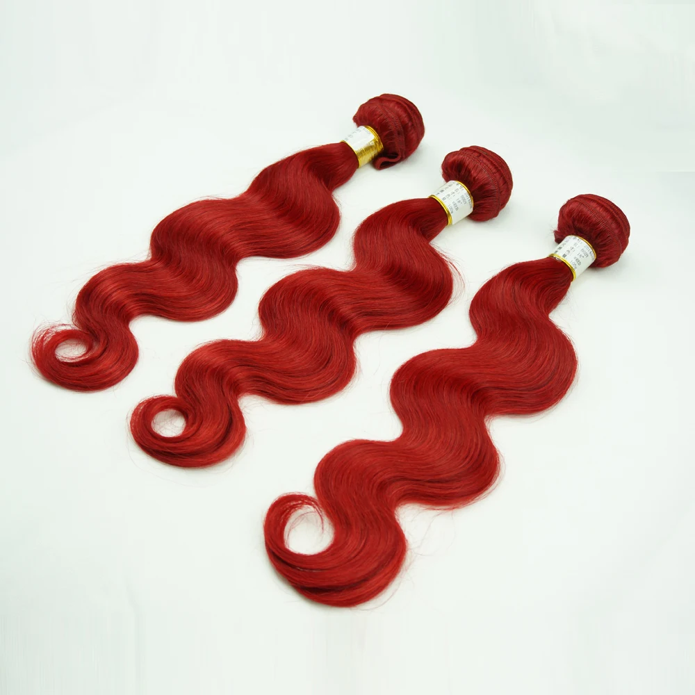 Unprocessed 100% Virgin Brazilian Body Wave Red Human Closures Weave ...