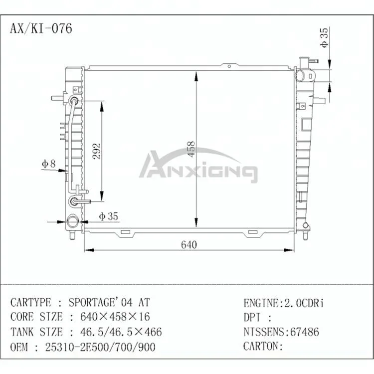 Car Radiator Oem 25310-2e500/25310-2e700/25310-2e900 640*458*16 At/mt ...