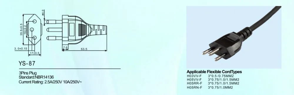 Brazil Standard Power Cord/3 Pin Uc Approval Power Cable With Plug ...