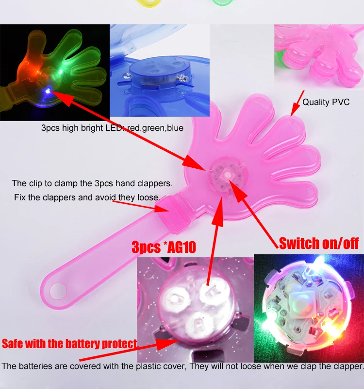 Light Up Flashlight Clapper Promotional Led Flashing Hand Clappers ...