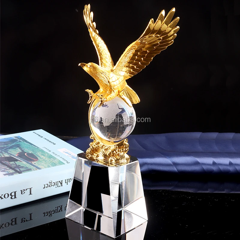 Metal Eagle Sculpture Trophy with Crystal Globe - Kinsam