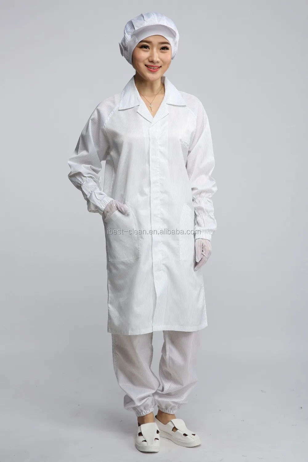 5mm 98% Polyester +2% Carbon Polyester ESD Smock Lab Coat