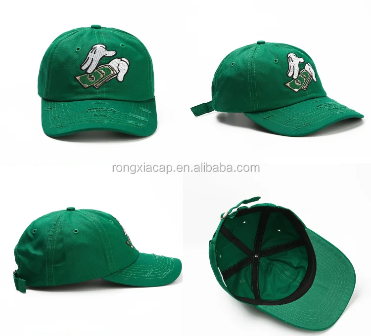 Custom Washed 6 Panel Green Destroyed Distressed Baseball Cap Hat ...