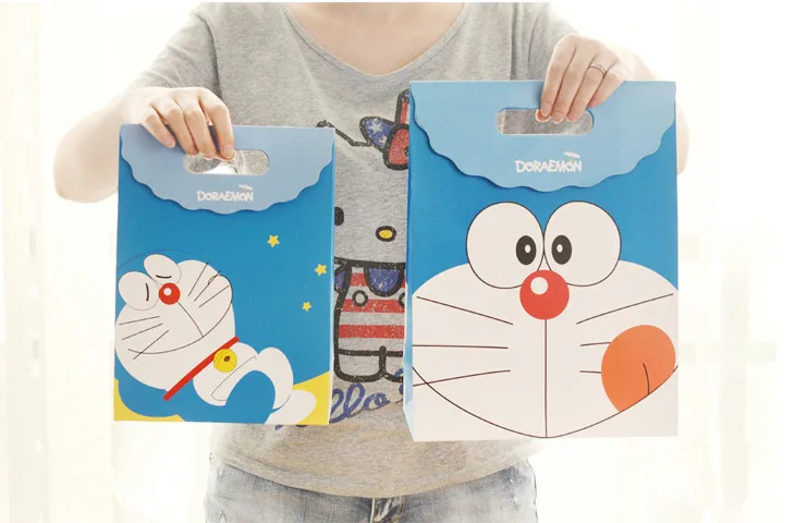 Cute Doraemon Craft Paper Bags Customized Logo Foldable Paper Gift Bags ...