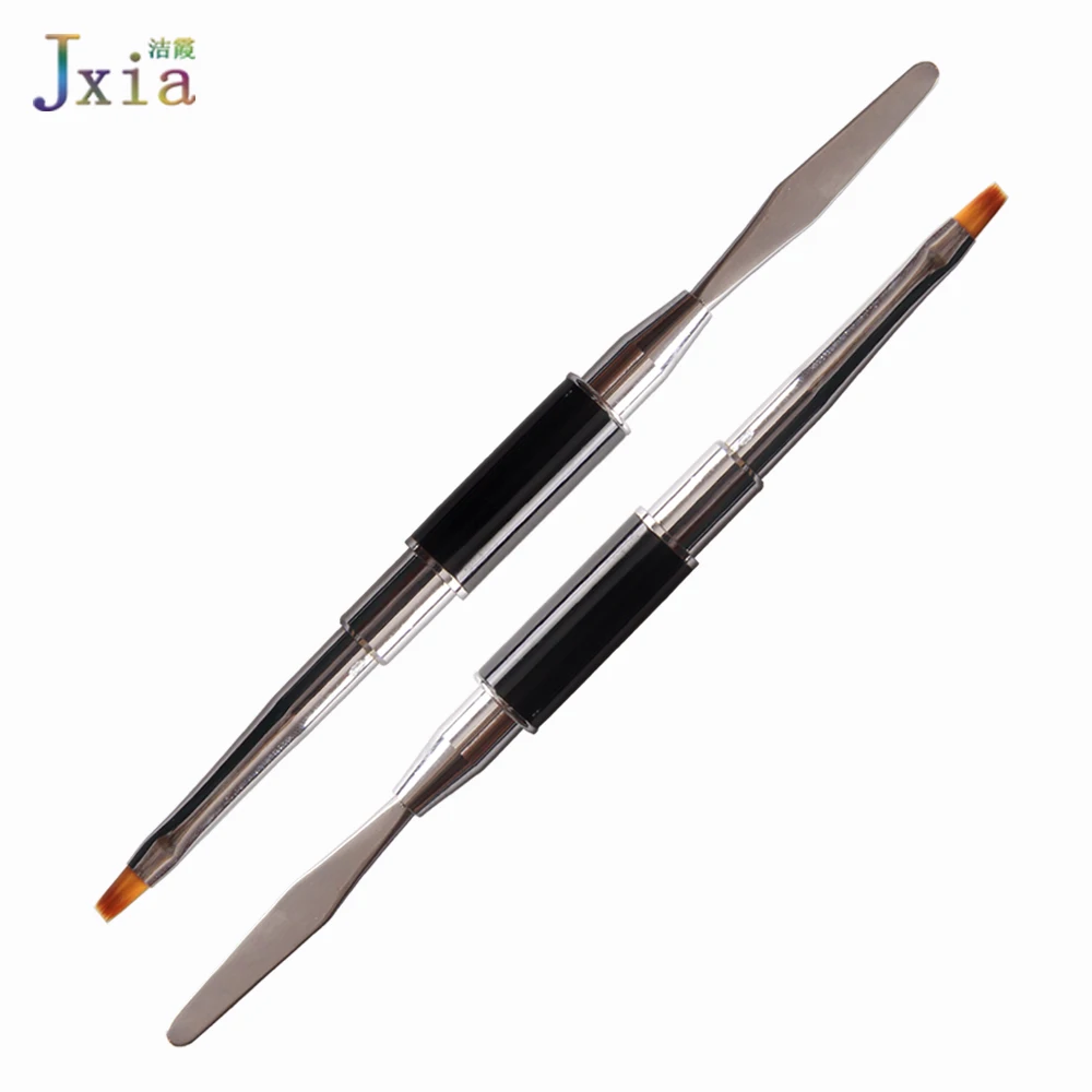 Jiexia Black Metal Handle Double Side Nail Spatula With Flat Gel Brush ...