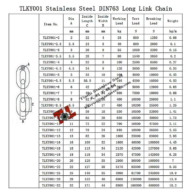 Sus 304 304 Stainless Steel Chain Link 12mm Diameter Din763 Long Link ...