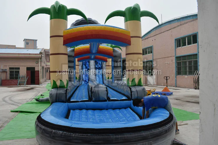 24'H Triple Lane Tropical Giant Inflatables Water Slides for Adults