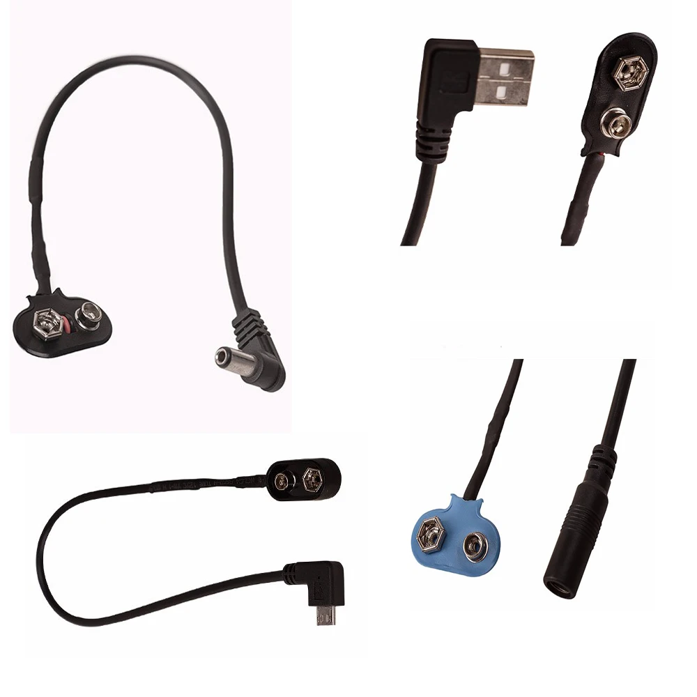 Right Angle Micro Usb 9v Clip Core Cable To Dc 2 Wire T Type 9v Battery ...