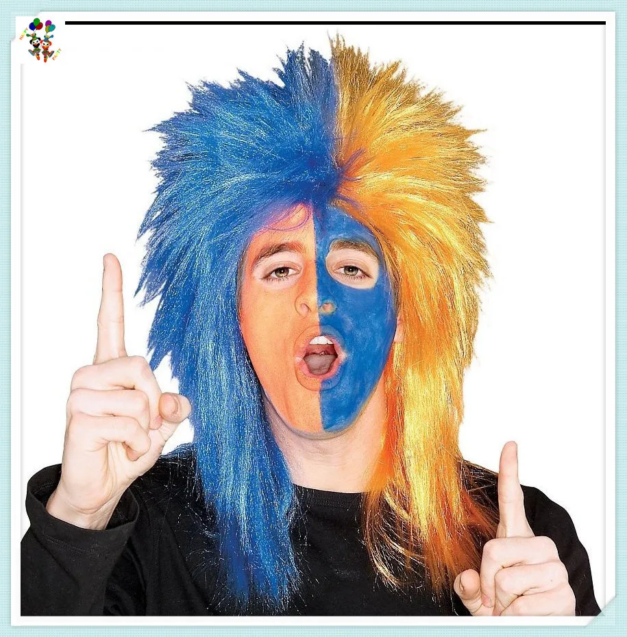 Sports Fan Half Blue And Half Yellow Colors Punk Rock Party Synthetic ...