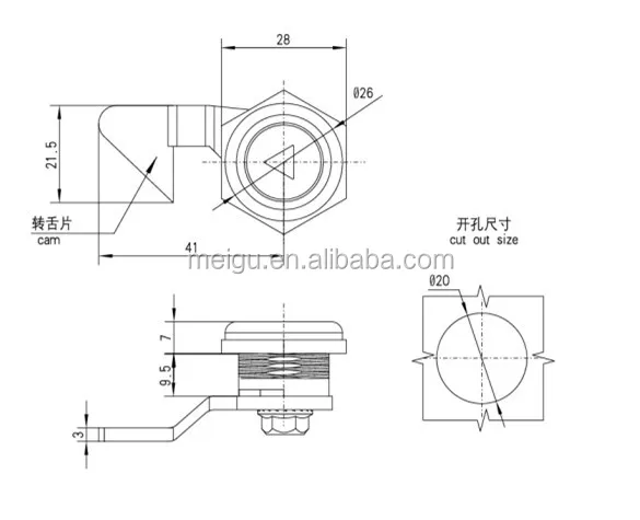 Cabinet Door Triangle Cam Lock With Hook - Buy Cam Lock,Cabinet Lock ...