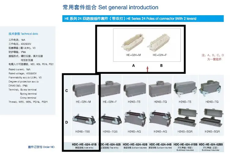 Manufacture Hdc-he-024-01db 24 Pins Heavy Duty Connector For Cable ...