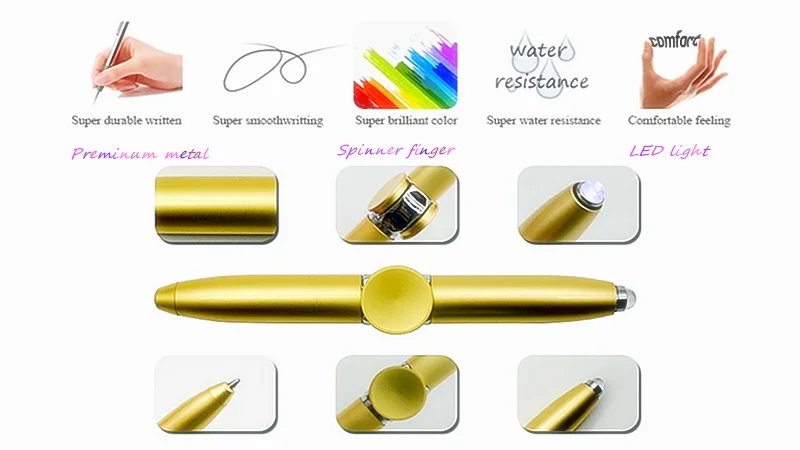 Metal Hand Spinner Finger Pen Led Light Double Head Multi-function ...