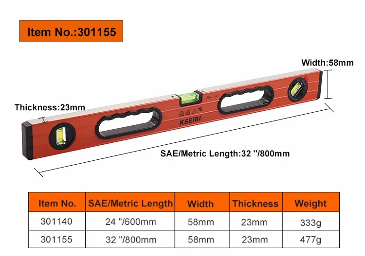 Heavy Duty 24inch Aluminium Magnetic Spirit Water Level