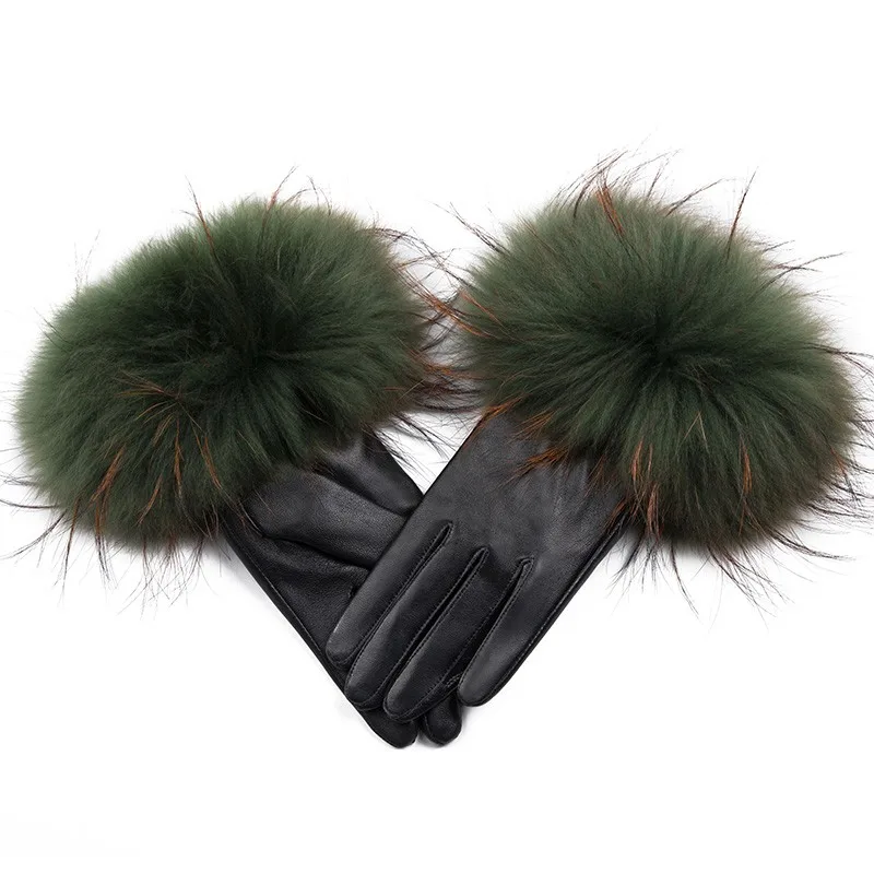 Womens Luxury Mink Fur Leather Gloves - Warm & Stylish