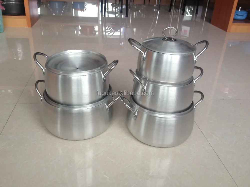 Belly Shape Aluminium Cooking Pot 5pcs Set 18-26cm with Aluminium Cover ...