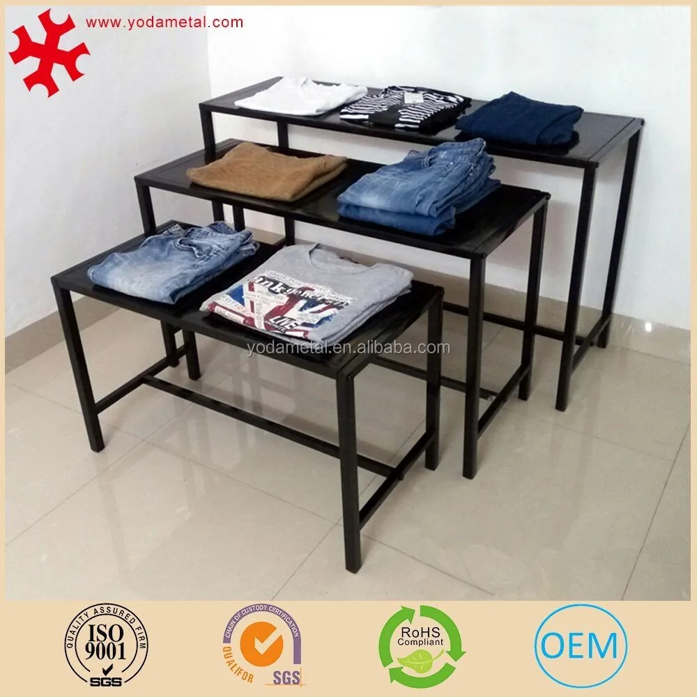 Modern 3-layer Retail Store Fixture Metal Clothing Display Table With 4 ...