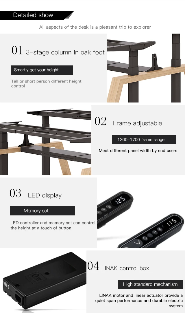 Telescopic Frame Electric Adjustable Height Desk With Remote Control ...