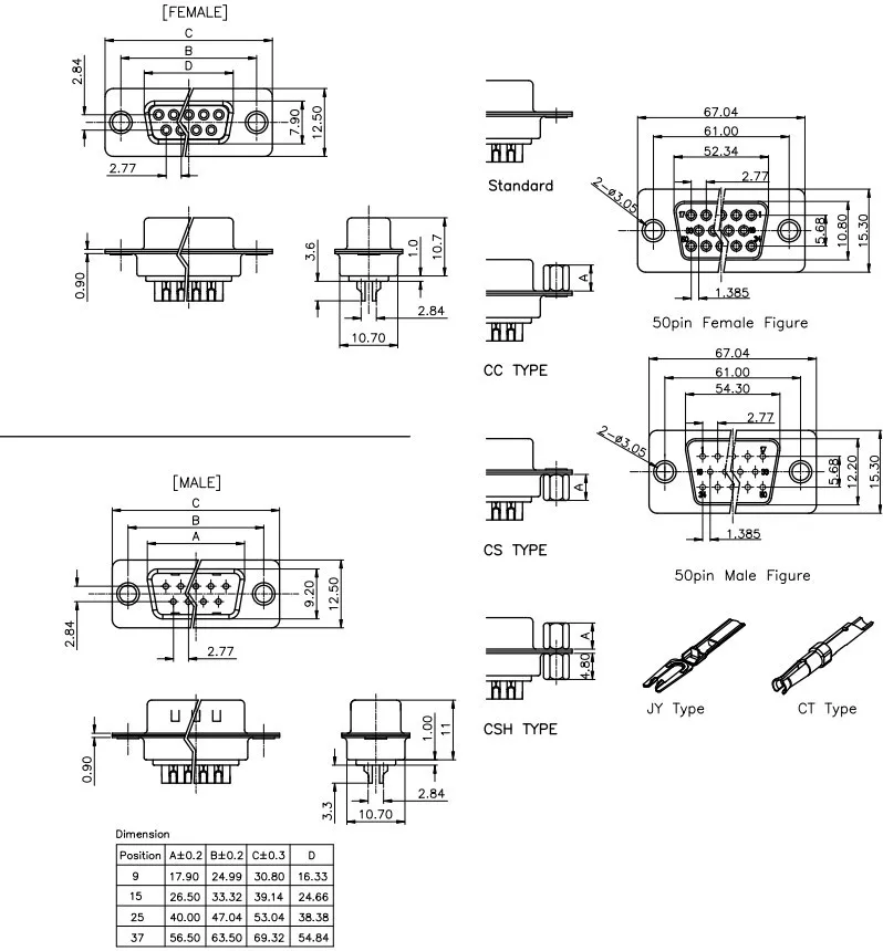 Db9 Black Housing D-sub Male Connector - Buy Db9,Db9 Female Connector,D ...