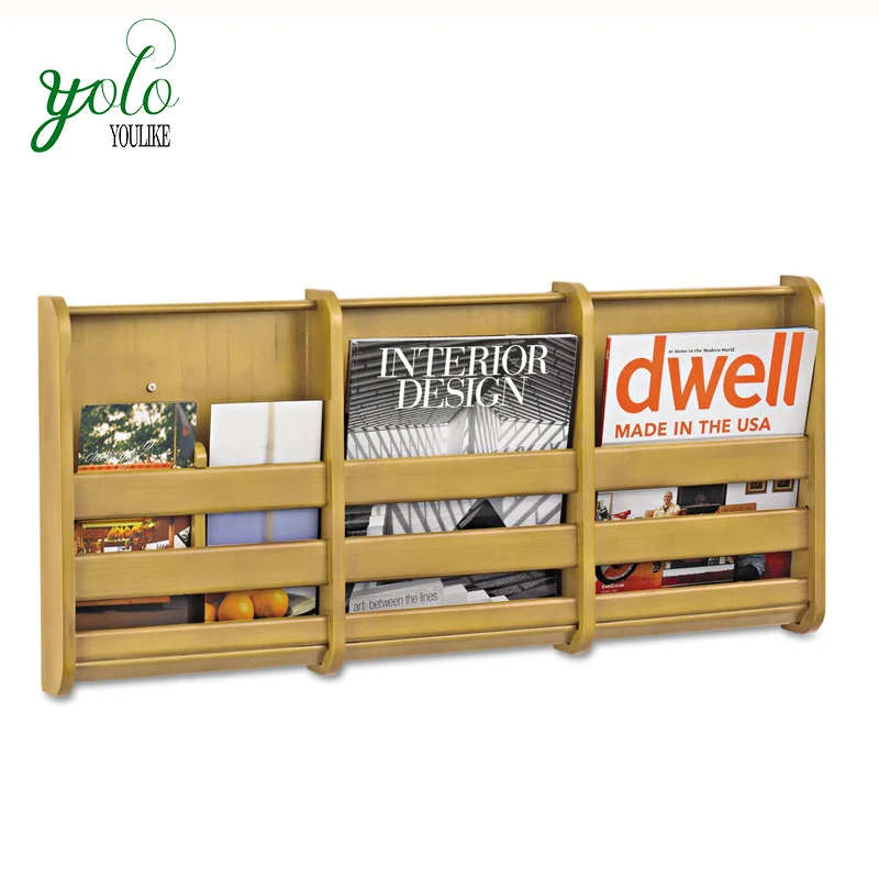 Modern Design Natural Wall Mounted Wooden Magazine Rack With Three ...