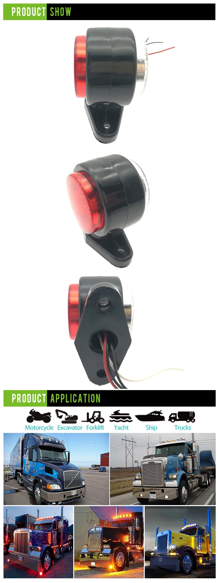 Double Face 2 Inch Round 10 Led Semi Truck Trailer Rubber Arm Marker ...