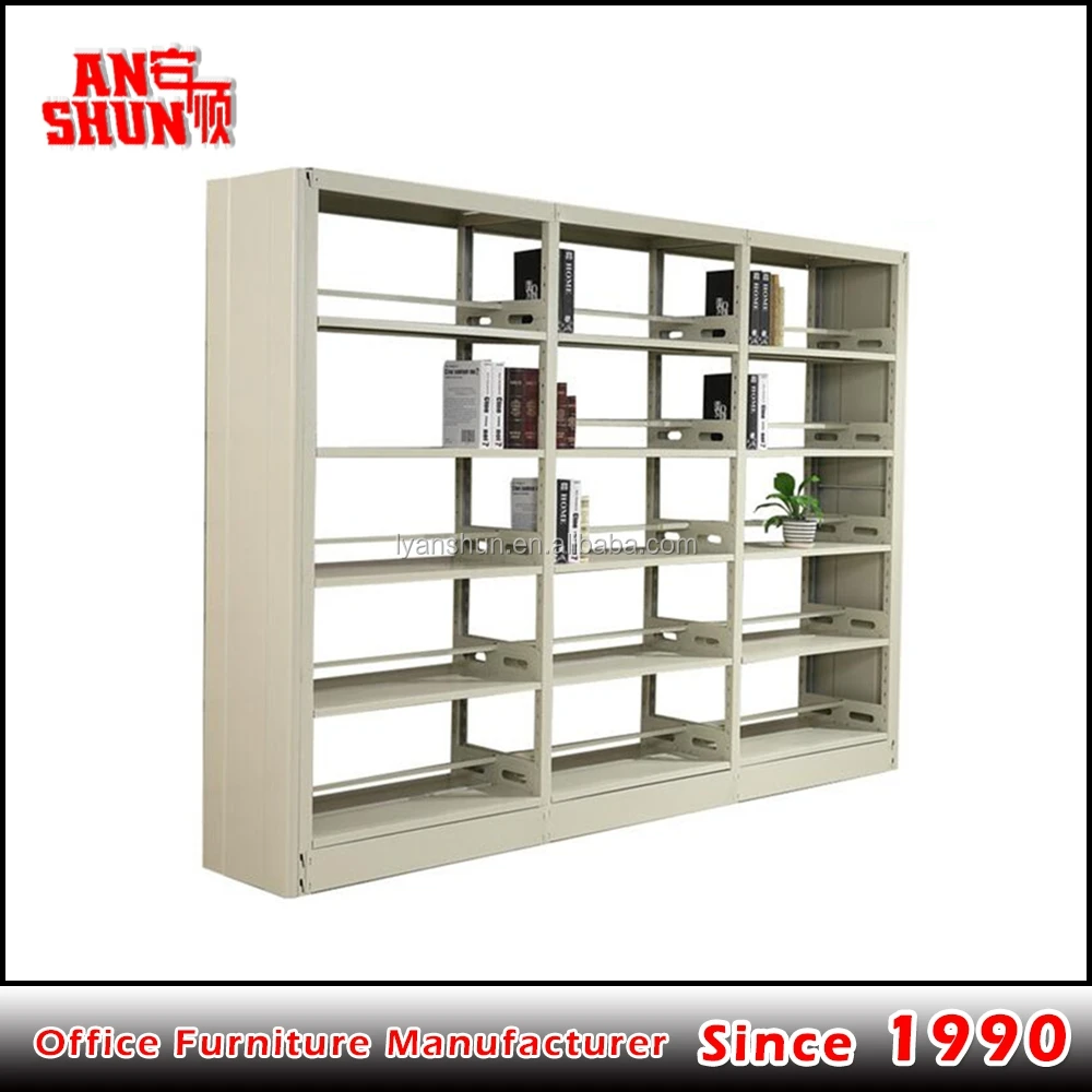Double Sided Steel Adjustable Library Book Rack Shelving With Wooden ...