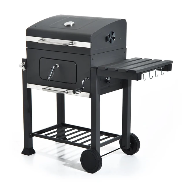 Adjustable Height BBQ Grill with Chimney - Charcoal Grill