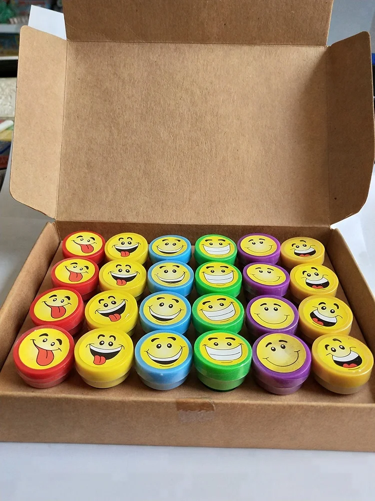 24pcs Custom Kids Funny Stationery Toy Plastic Stamp Set Smile Face ...