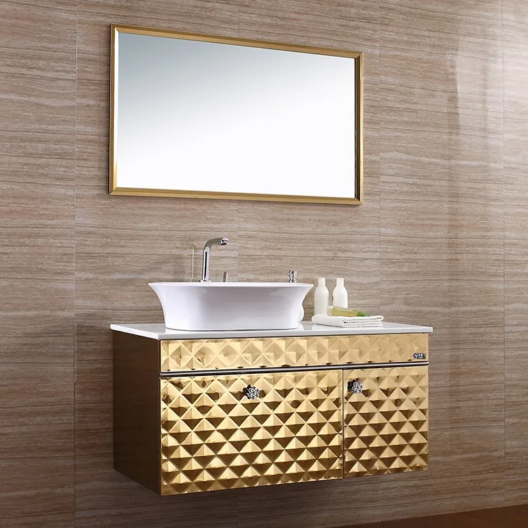 Luxury Golden Stainless Steel Bathroom Cabinet - Modern