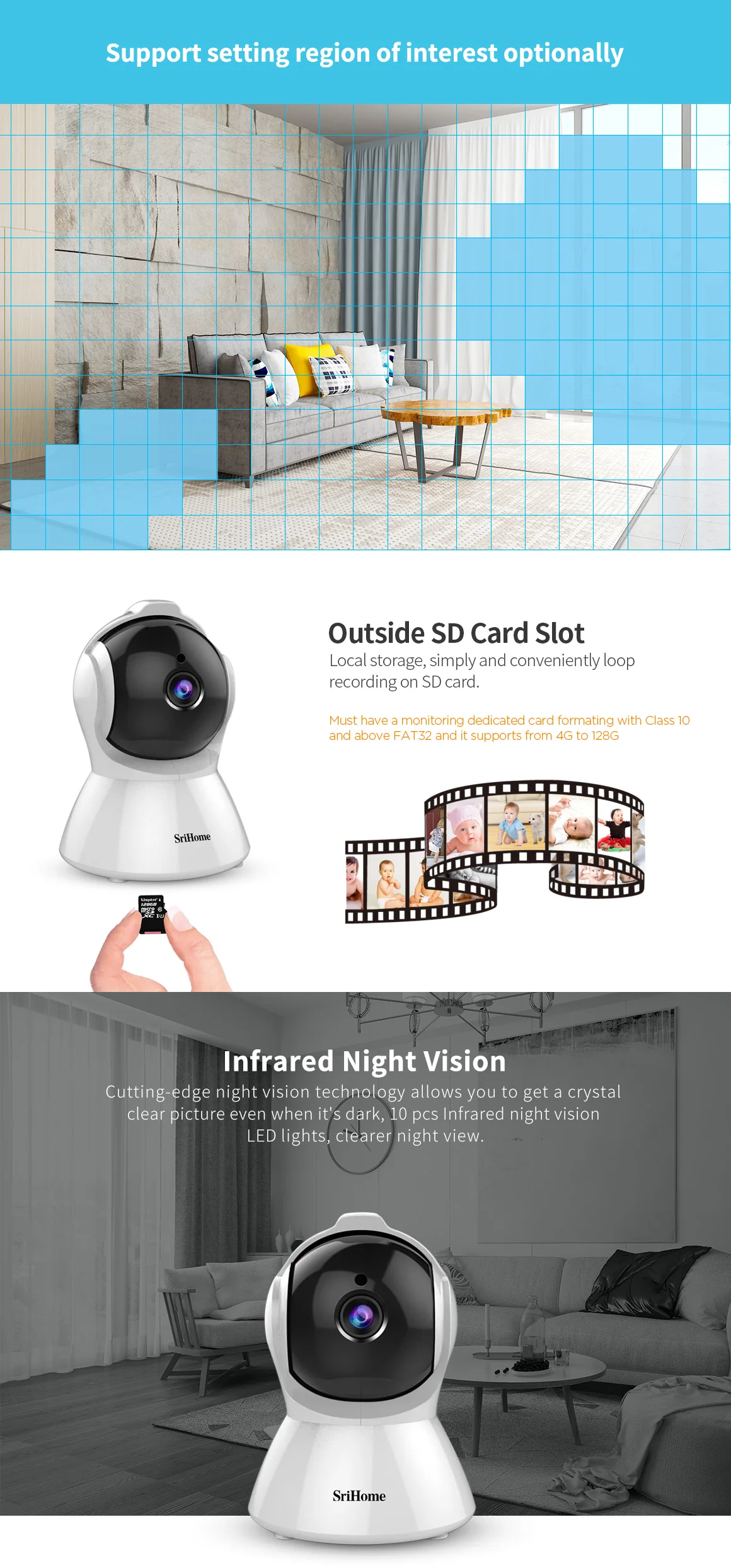 Srihome-cámara De Seguridad Ip Sh025 Hd 1080p Wifi,Cctv Con Audio ...