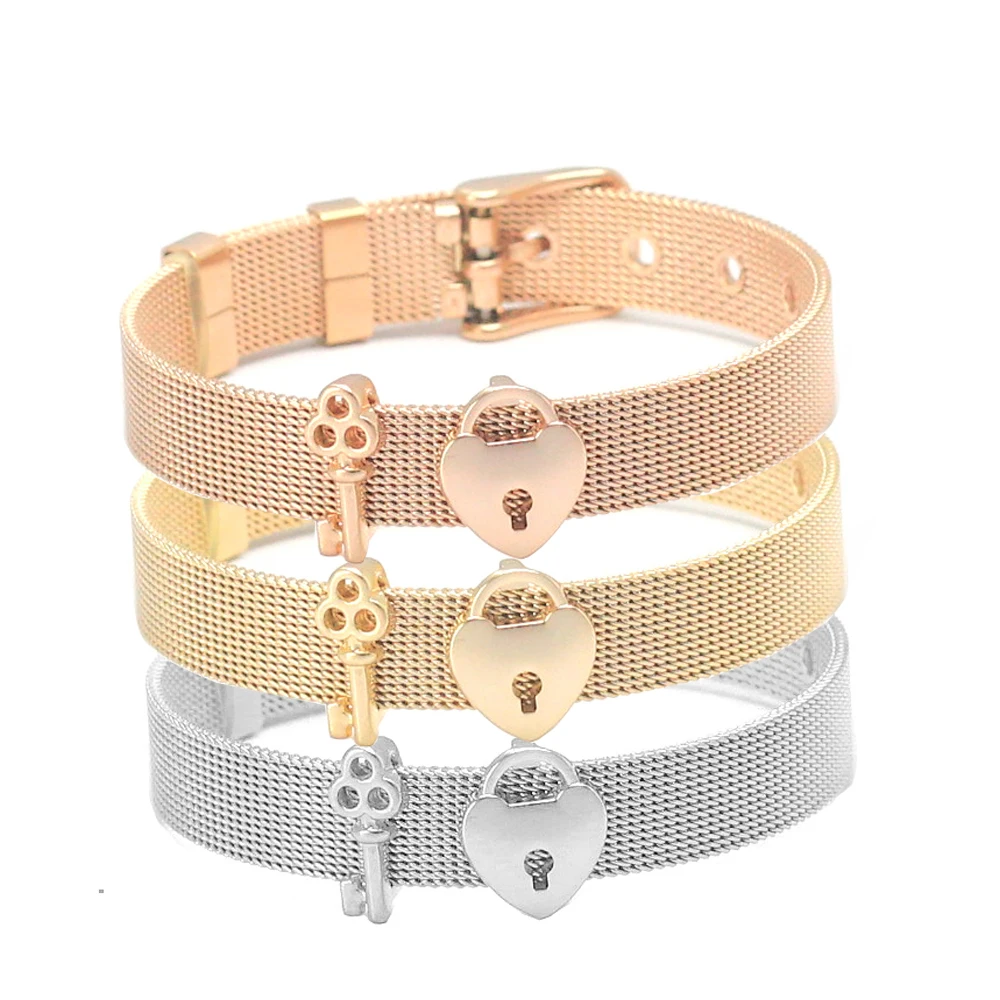 Fashion Keys Lock Love Heart Slide Charms Mesh Keeper Bracelets for ...
