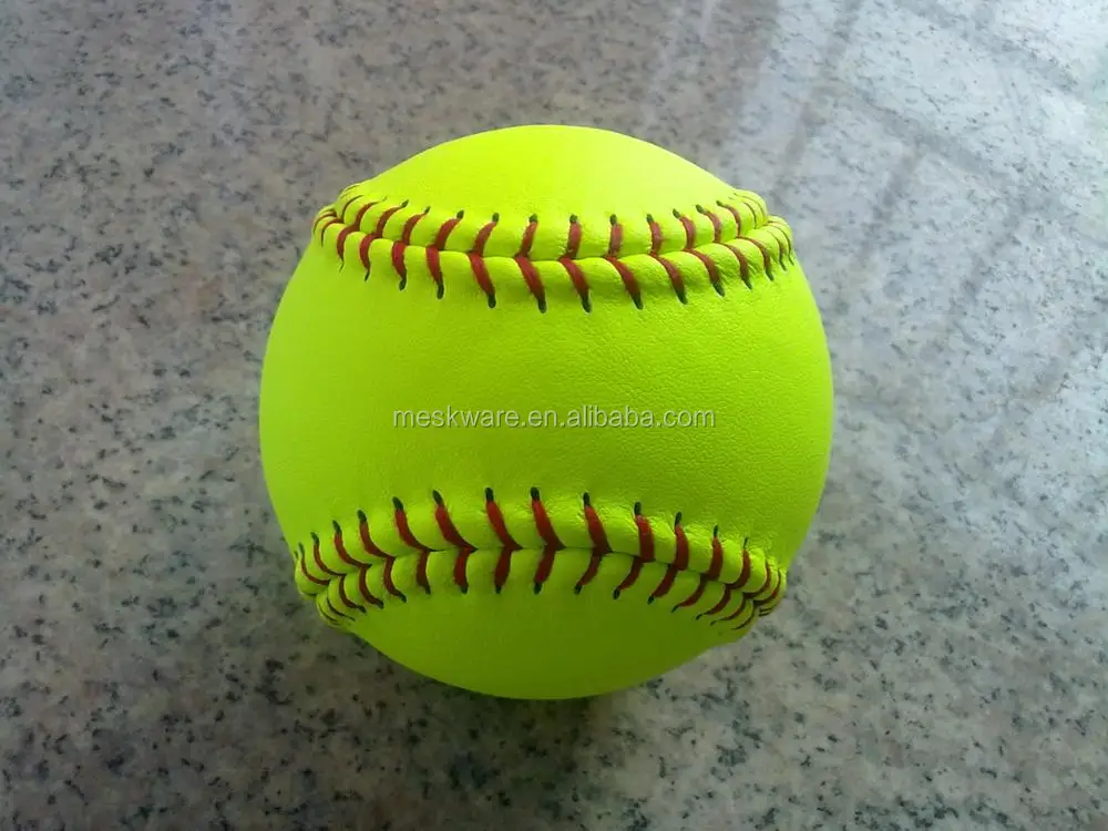 12" Yellow Pro-leather Cover Asa Ncaa Fast Slow Pitch Softball Cork ...