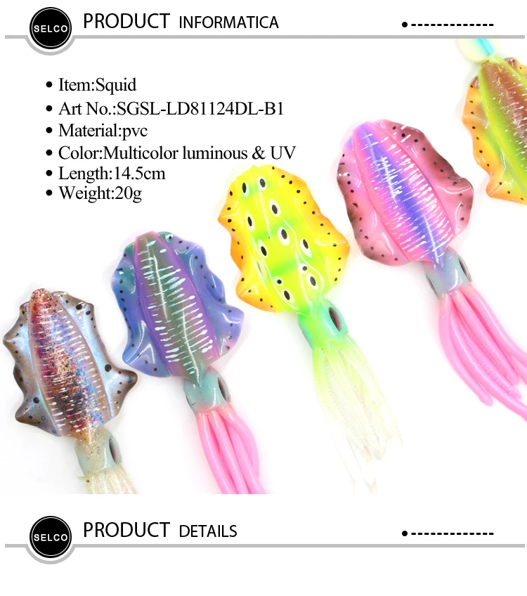 15cm/60g Uv Glow Fishing Soft Lure Octopus Calamar Pesca Mar Sea ...