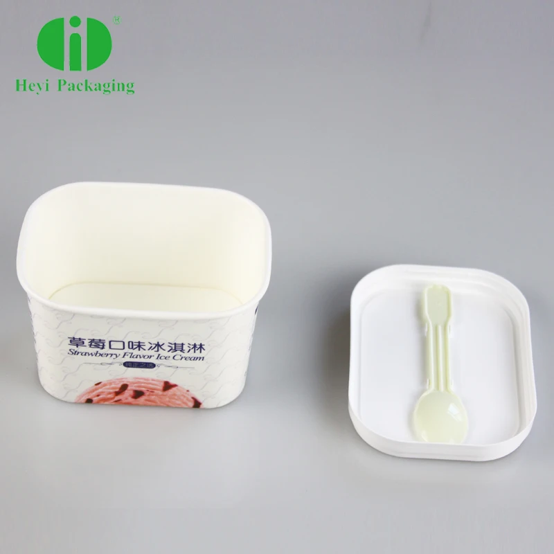 Biodegradable Ice Cream Disposable Sundae Yogurt Cups with Lid square ...