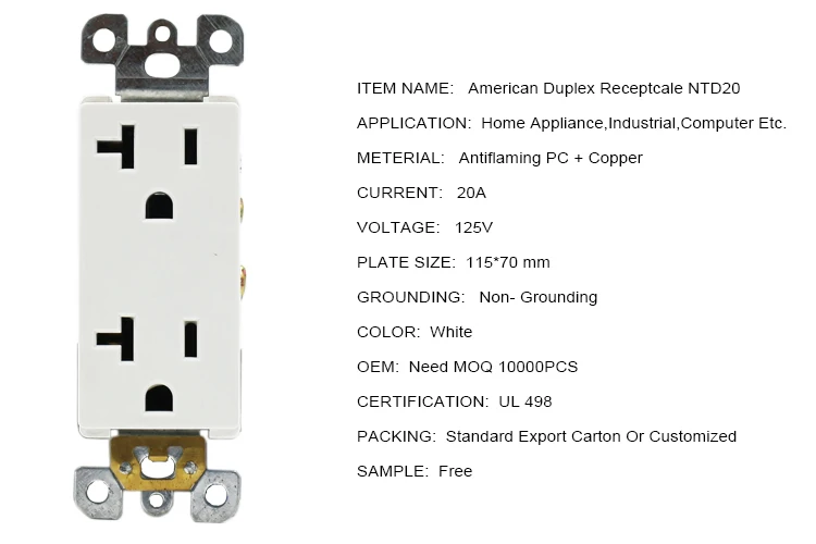 20a American Duplex Receptacle Outlet Socket Us Wall Decorate Tamper ...