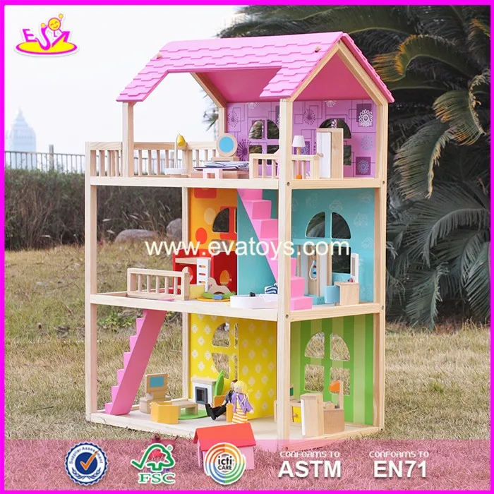 2017 New Design Pink Pretend Play Toy Wooden Girl Doll House W06a170-s ...