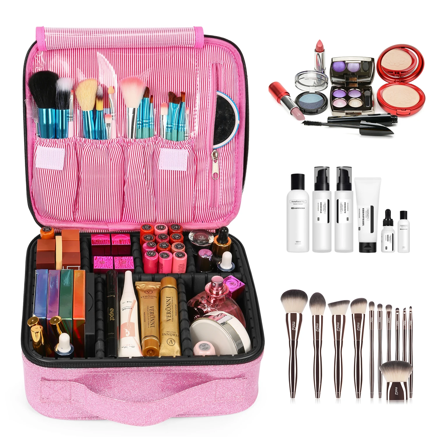 Lokass Large Capacity Portable Make Up Case Makeup Bag Organizer ...