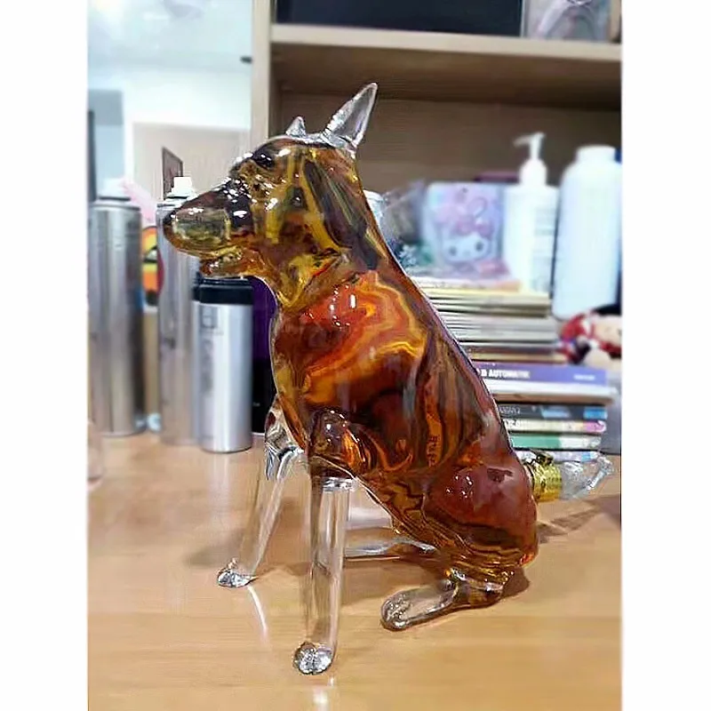 Dog Shaped Glass Whiskey Liquor Decanter - Hand Blown
