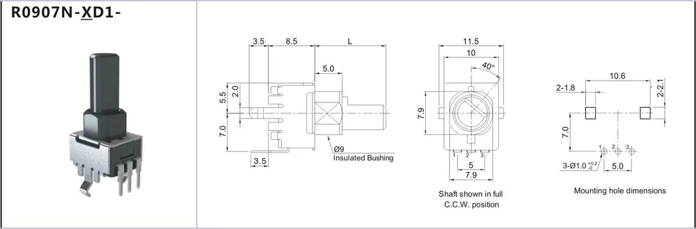 Linear 9mm 50k Rotary Pcb Mount Potentiometer With Plastic Bushing ...