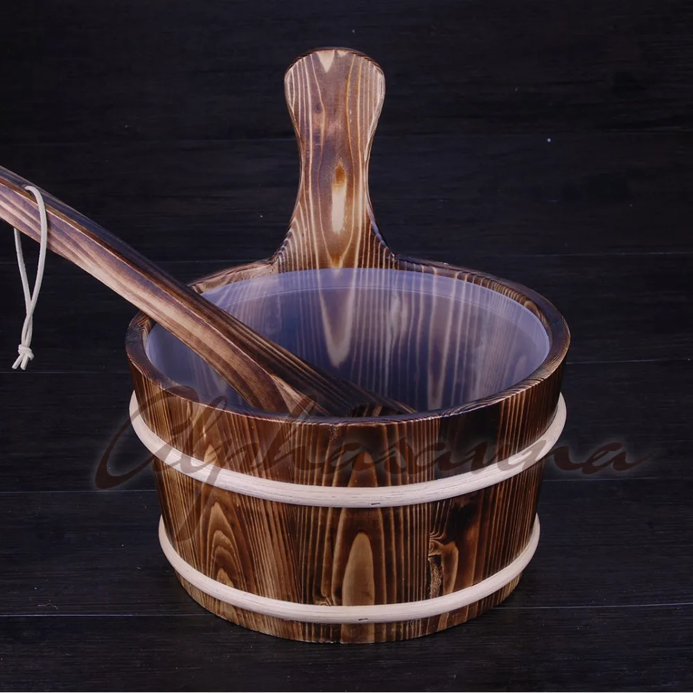 Sauna Room Fittings Wooden Spoon 4l Sauna Spa Bucket And Ladle Sauna ...
