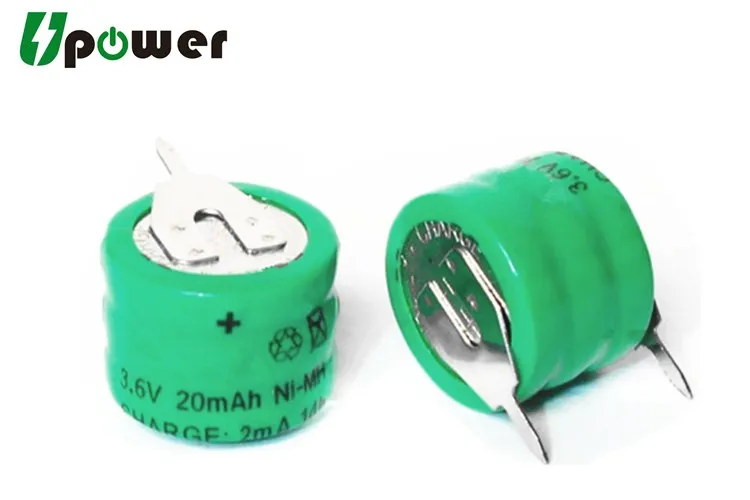 3.6v 20mah Button Cell 12h 20h Ni-mh Rechargeable Battery Pack With Solder Pins - Buy 3.6v Ni-mh ...