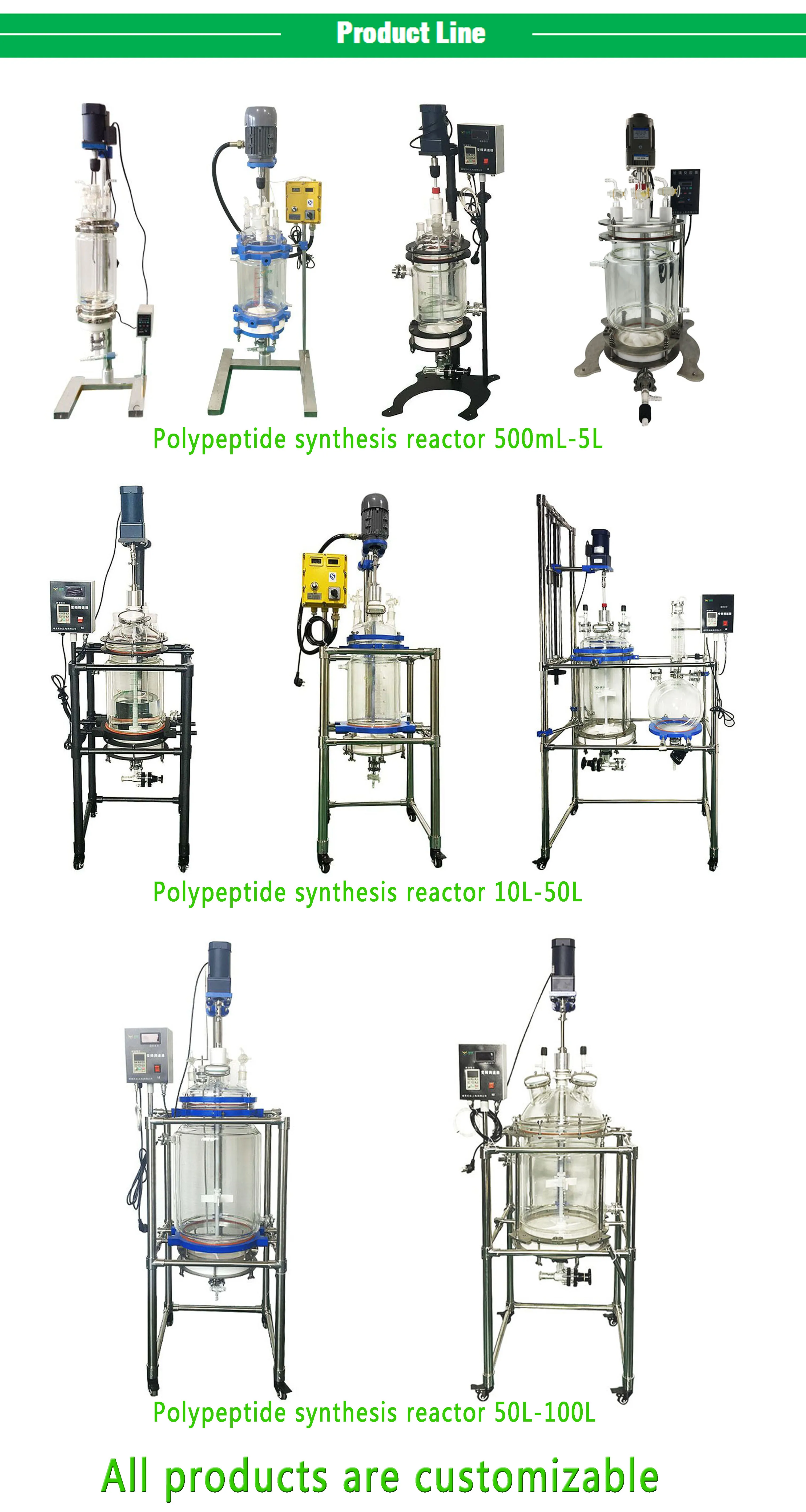 Peptide Synthesis Reactor High Efficiency 100l Chemical Jacked Glass ...