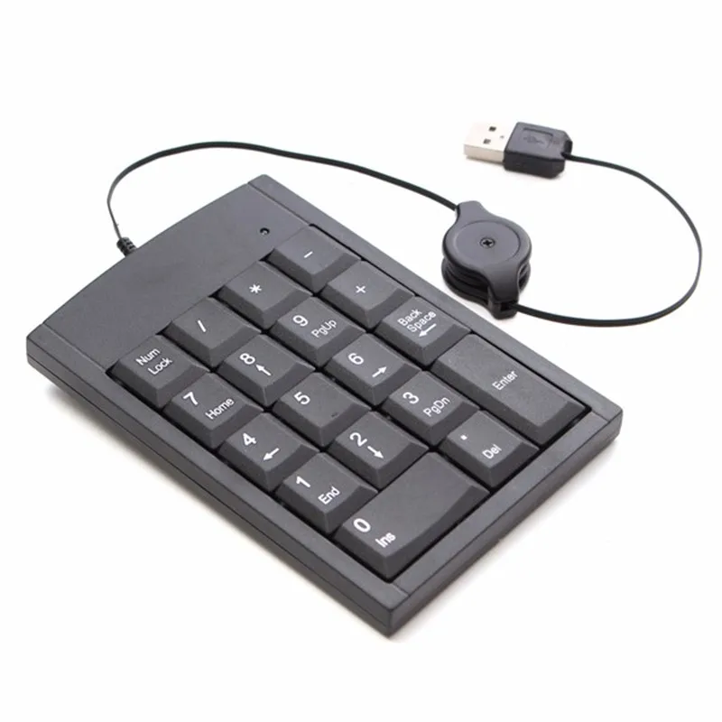 18 Keys Mini Keyboard Numeric Ultra Slim Retractable Wire Usb Number
